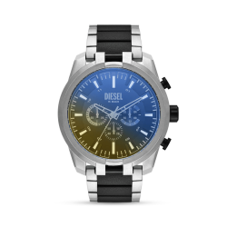 Deals on Diesel Men's Split Silver Toned & Leather Chronograph Watch ...