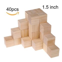 Deals on Supla 40PCS 1.5INCH - Natural Solid Wood Square Blocks Wood ...